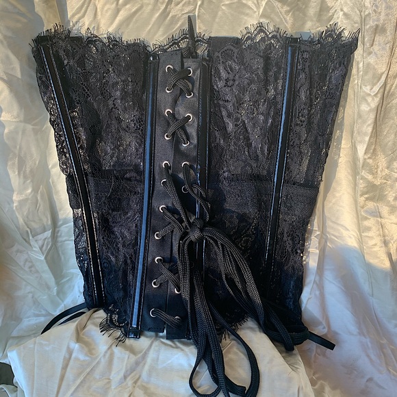 Intimates & Sleepwear | Black Lace Corset W Vinylcovered Stays | Poshmark